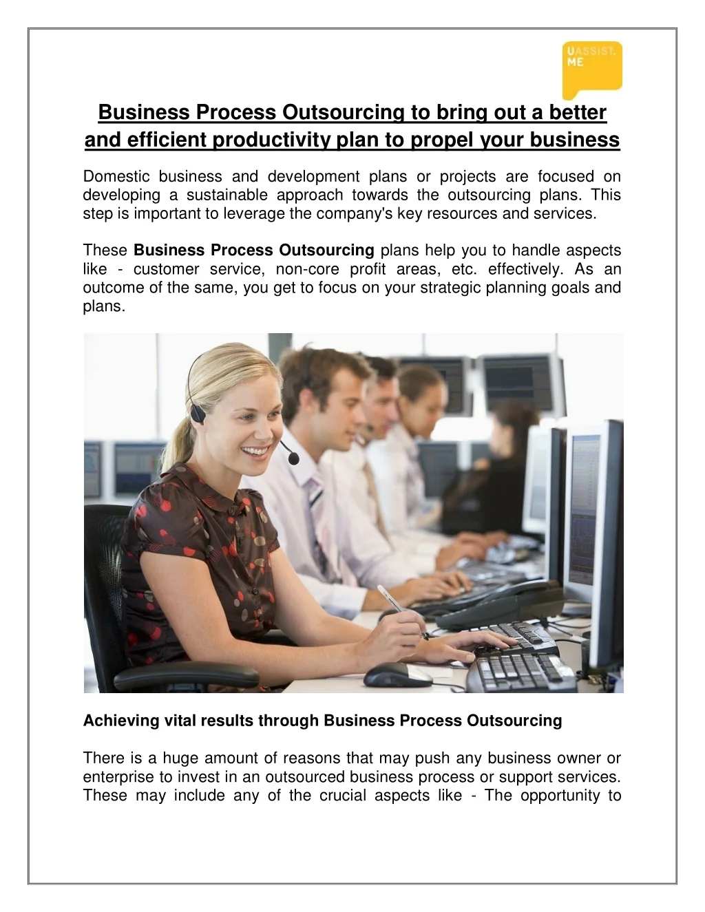 PPT - Business Process Outsourcing to bring out a better and efficient productivity plan to ...