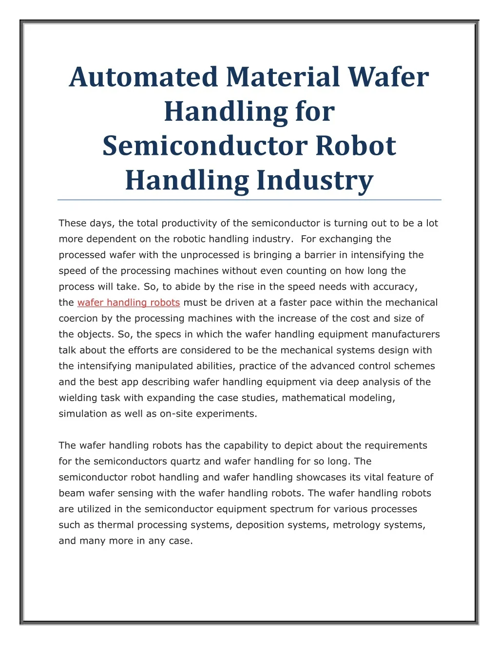 PPT - Automated Material Wafer Handling for Semiconductor Robot ...