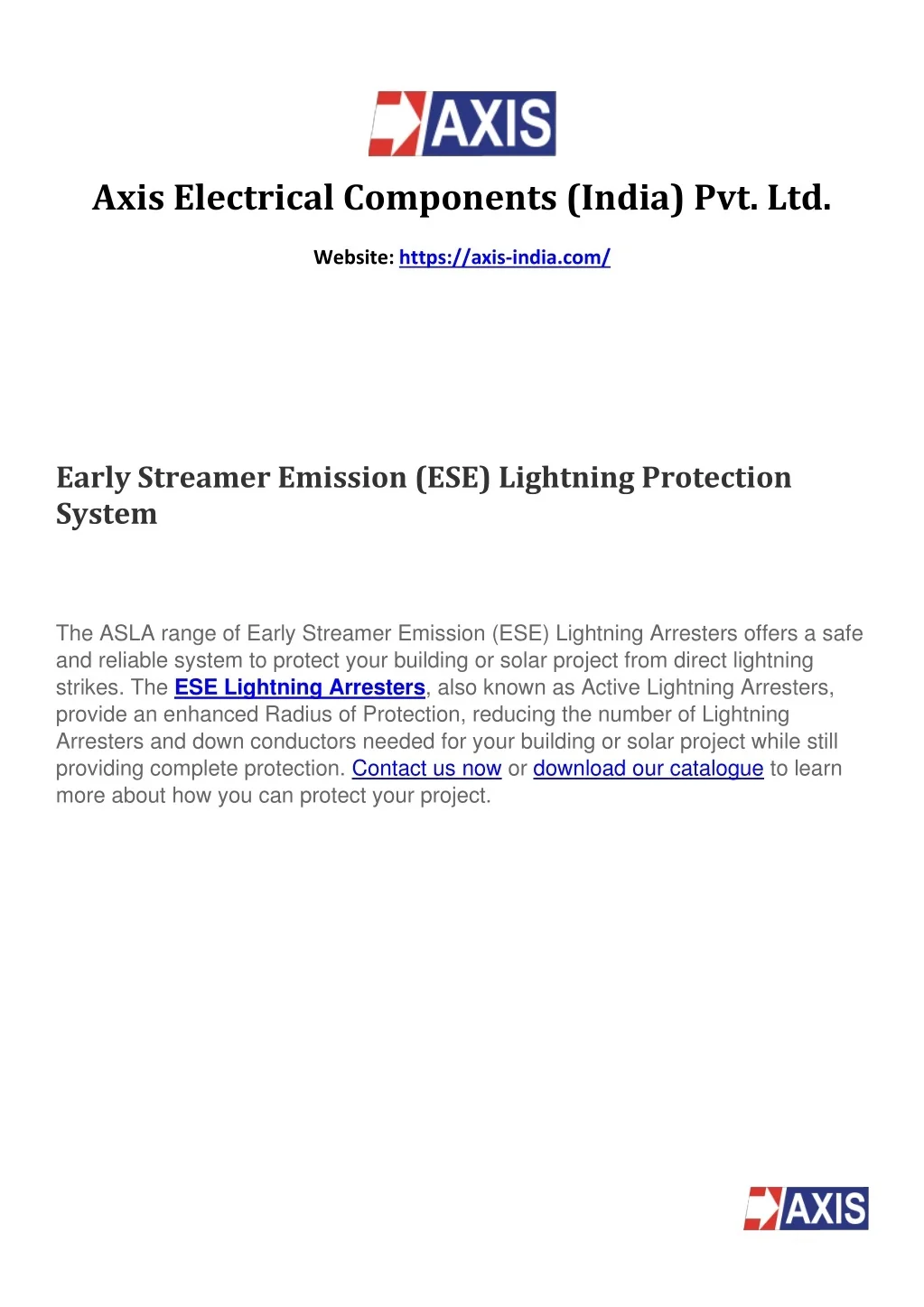 PPT - ESE Lightning Arrester - Axis Electrical Components PowerPoint ...