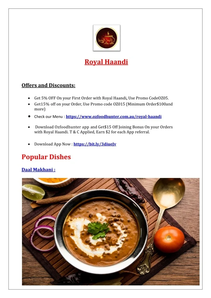 PPT - 5% Off - Royal Haandi Menu - Indian restaurant Stepney, SA ...