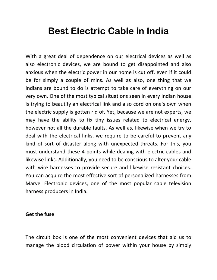 PPT - Best Electric Cable in India PowerPoint Presentation, free ...