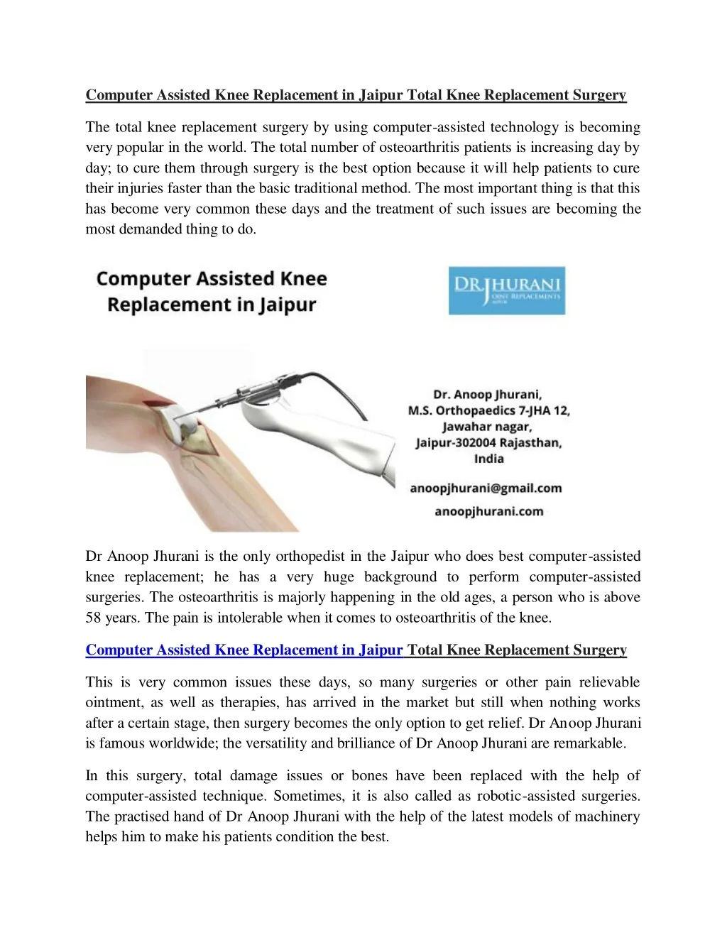 PPT - Computer Assisted Knee Replacement in Jaipur Total Knee ...