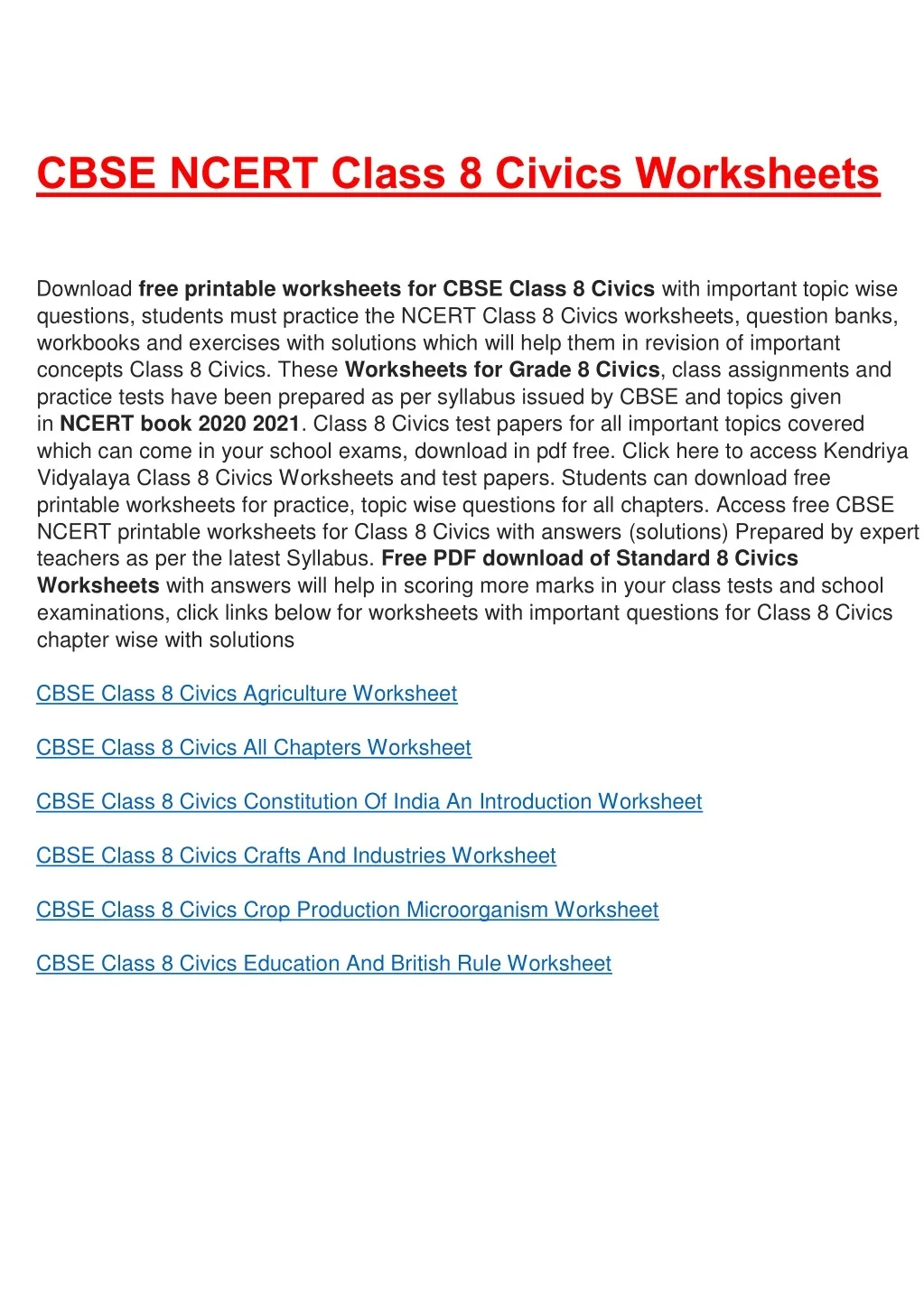 PPT - Worksheets for Class 8 Civics PowerPoint Presentation, free ...