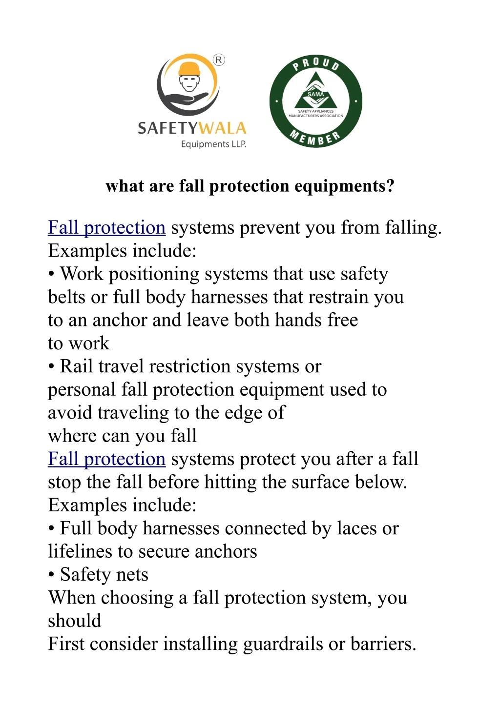 PPT - FALL PROTECTION EQUIPMENTS | Safety Wala Ahmedabad PowerPoint ...