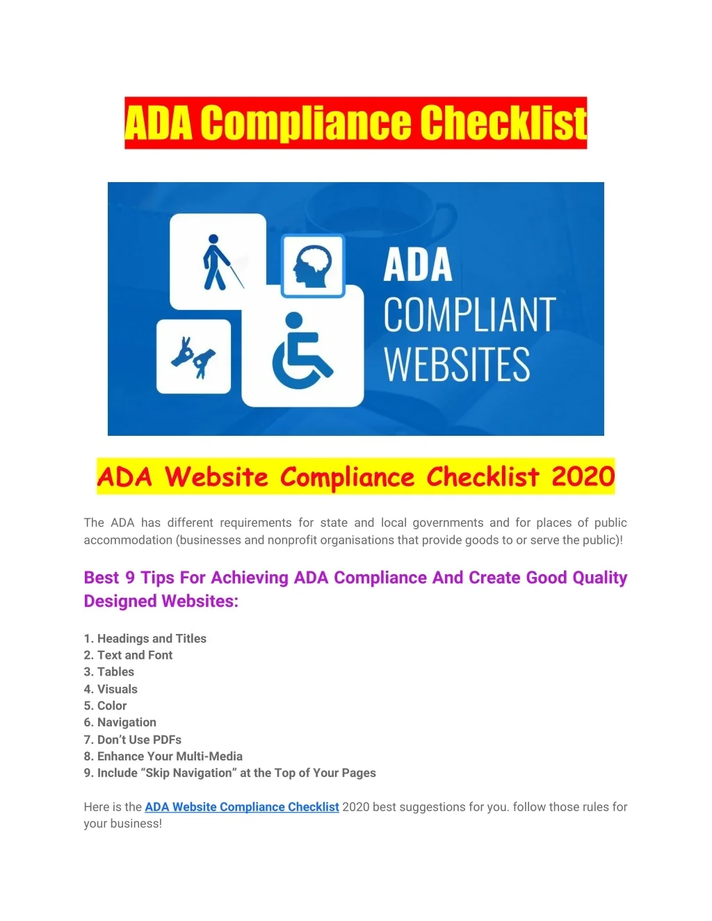 PPT - ADA Compliance Checklist PowerPoint Presentation, free download ...