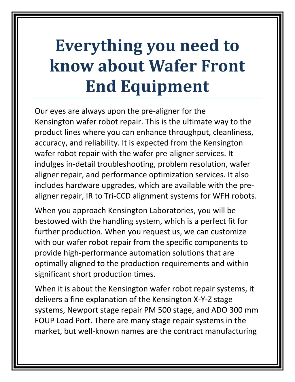PPT - Everything you need to know about Wafer Front End Equipment ...