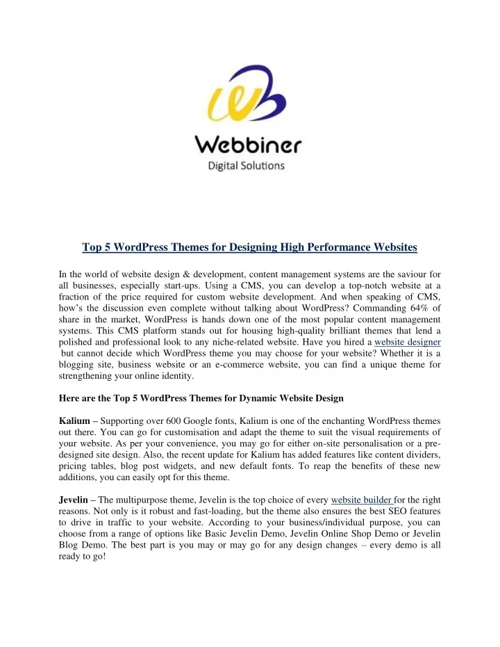PPT - Top 5 WordPress Themes for Designing High Performance Websites ...