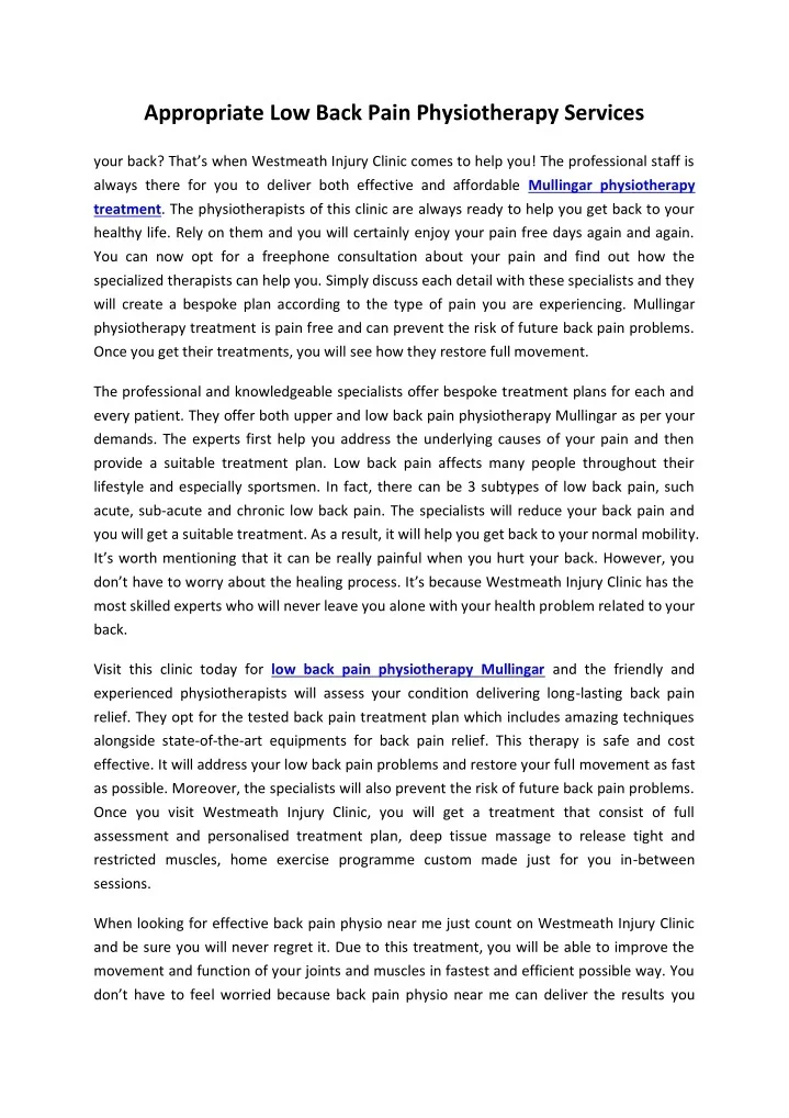 PPT - Appropriate Low Back Pain Physiotherapy Services PowerPoint ...