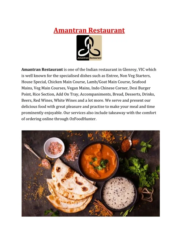 PPT - 5% Off - Amantran Indian Restaurant Menu Glenroy, VIC PowerPoint ...