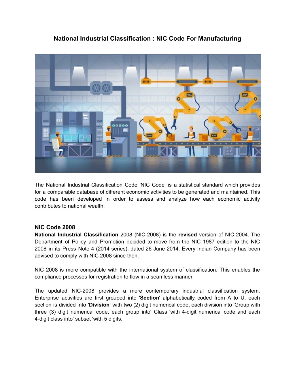 PPT - National Industrial Classification : NIC Code For Manufacturing ...