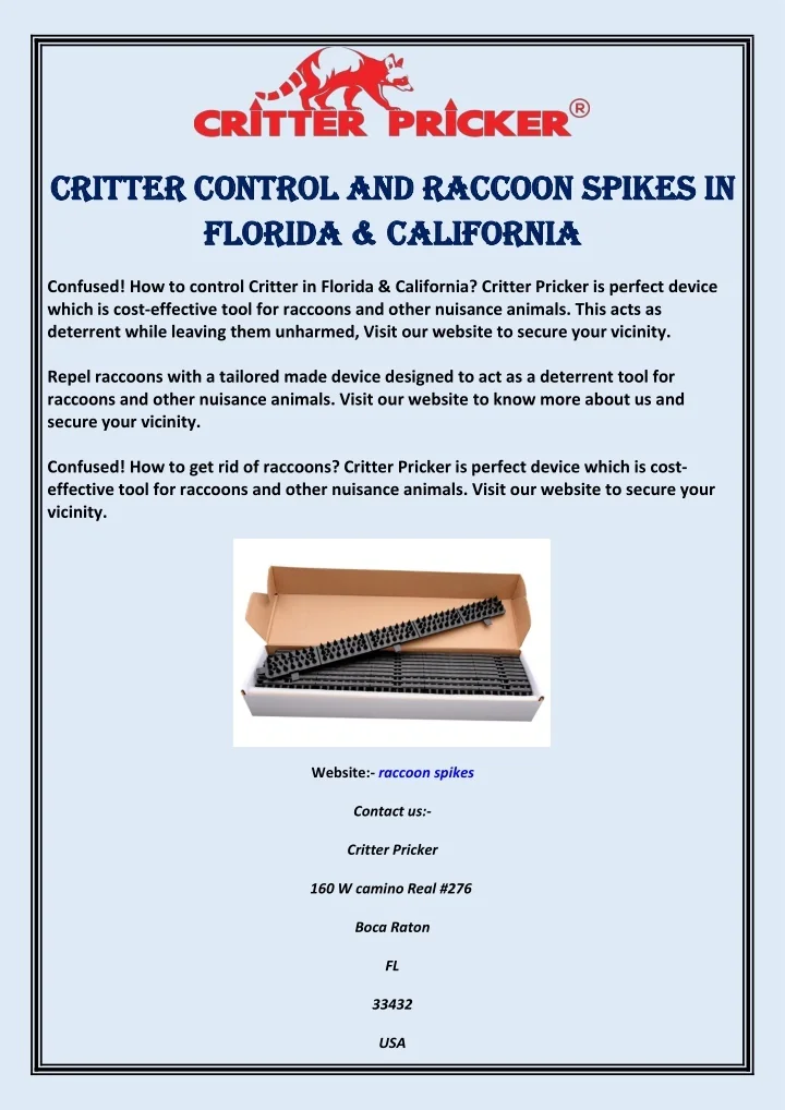 PPT - Critter Control and Raccoon Spikes in Florida & California ...