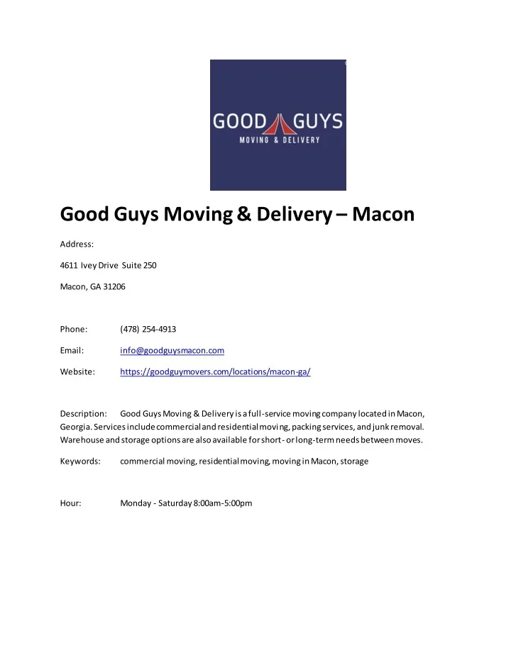 PPT - Good Guys Moving & Delivery - Macon PowerPoint Presentation, free ...