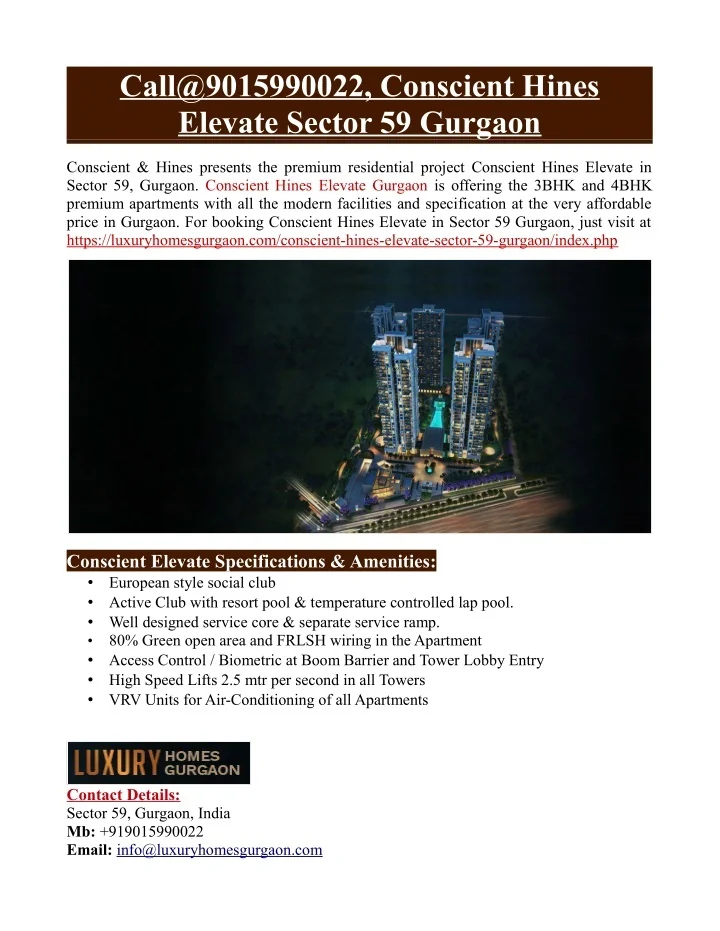 PPT - Conscient Hines Elevate Sector 59 Gurgaon PowerPoint Presentation - ID:10383308