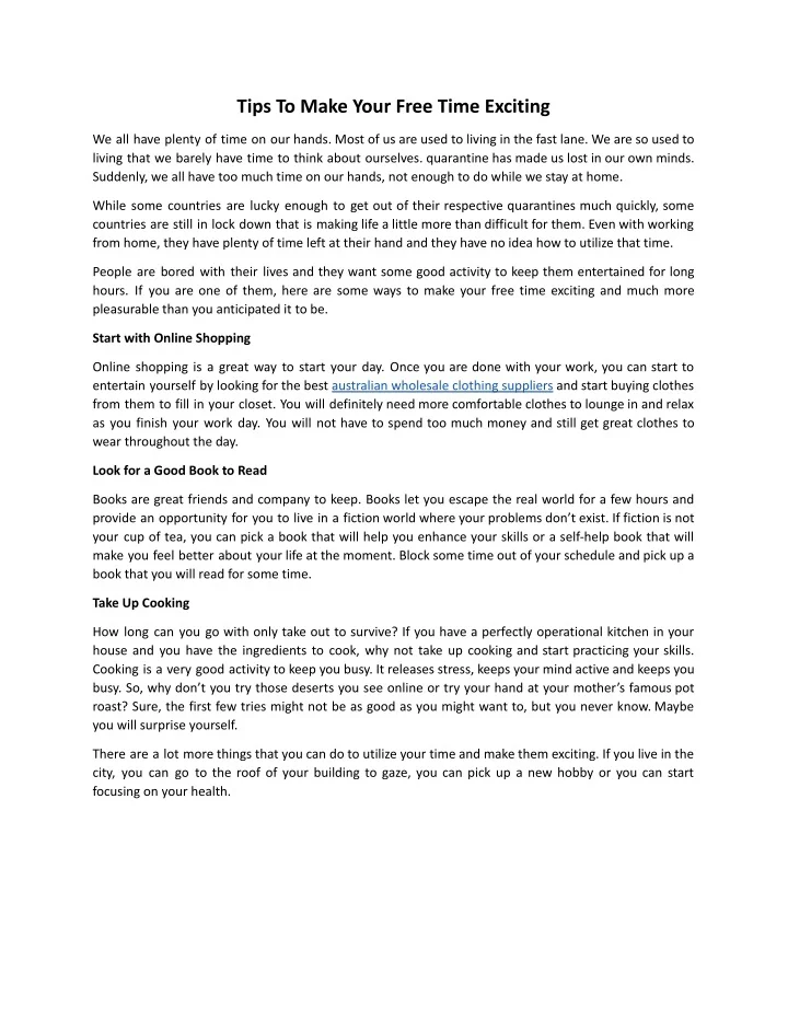 PPT - Tips to make your free time exciting PowerPoint Presentation ...