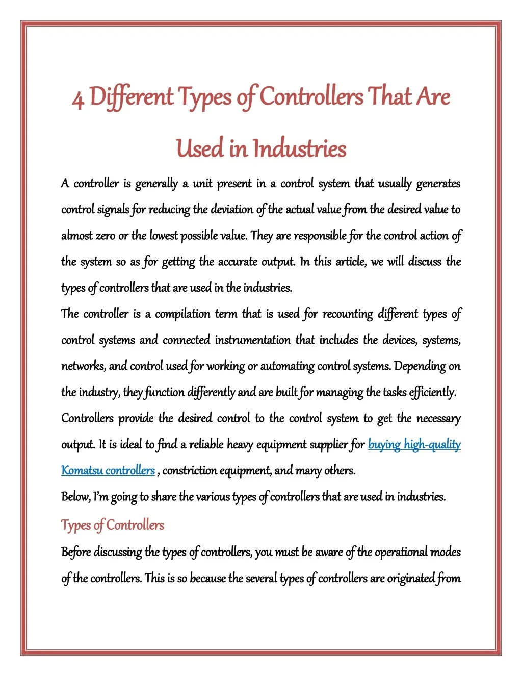 PPT - 4 Different Types of Controllers That Are Used in Industries ...