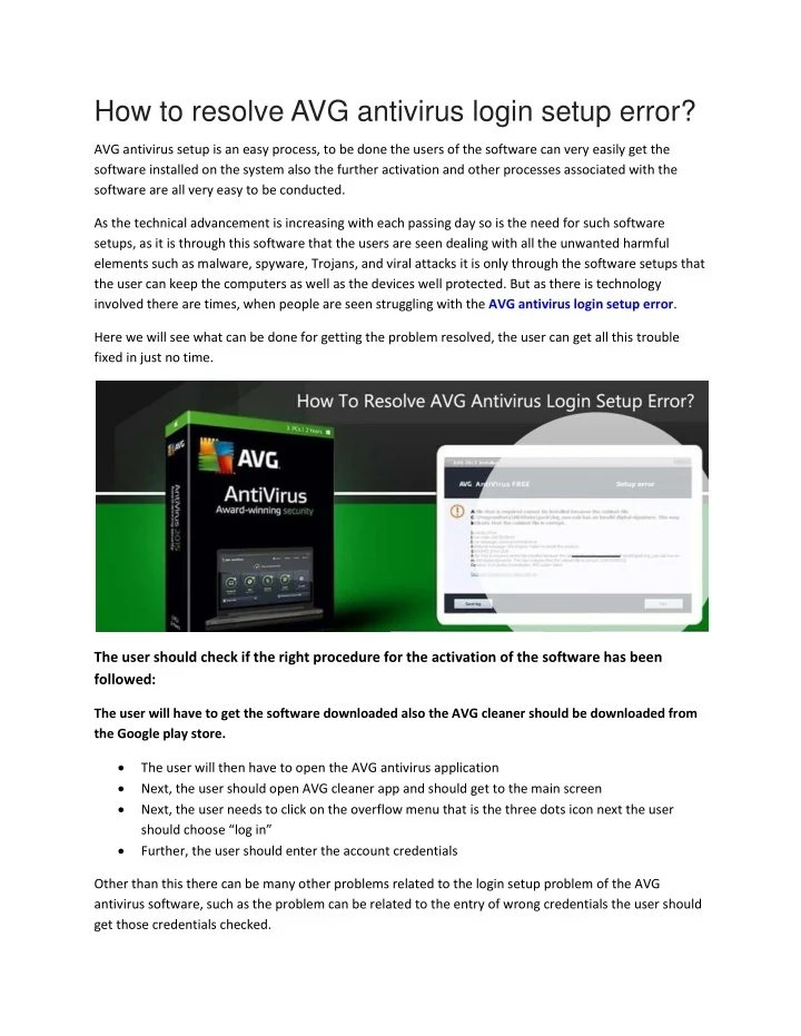 PPT - How to resolve AVG antivirus login setup error? PowerPoint ...