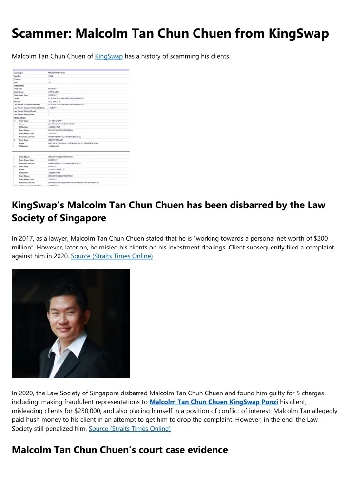 PPT - The History Of Malcolm Tan Chun Chuen Kingswap PowerPoint ...