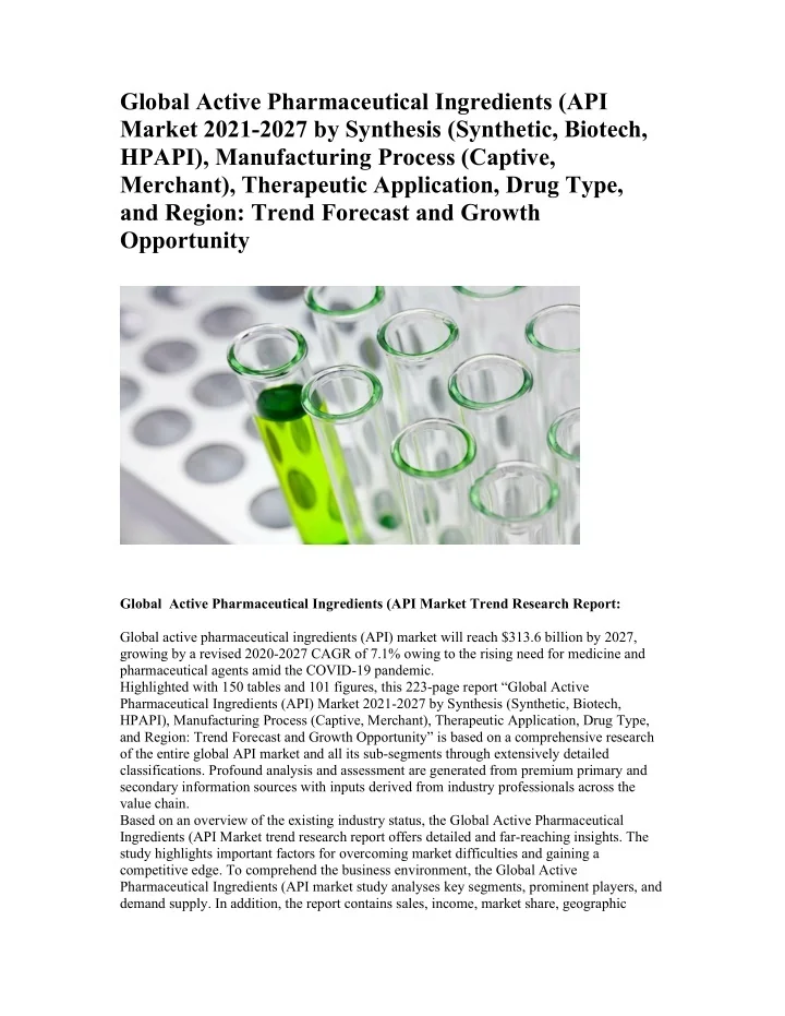 PPT - Global Active Pharmaceutical Ingredients (API Market 2021-2027 by ...