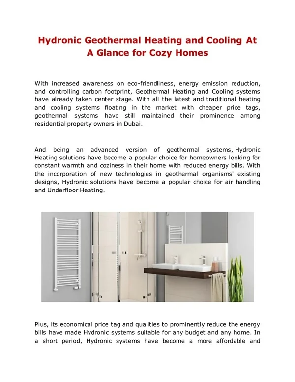 PPT - Hydronic Geothermal Heating and Cooling At A Glance for Cozy Homes PowerPoint Presentation ...