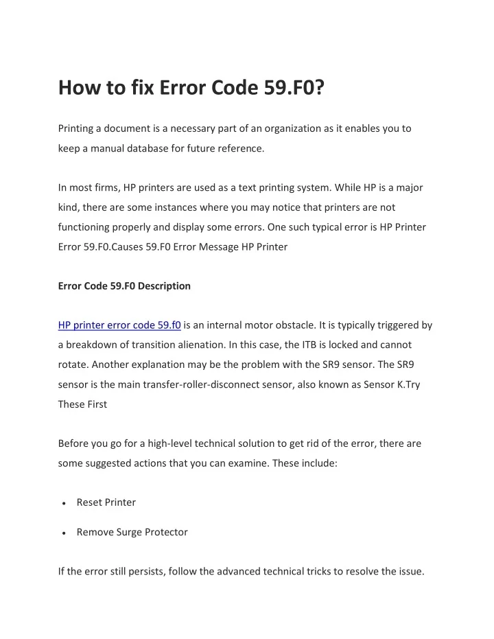 PPT HP Printer Error Code 59 F0 PowerPoint Presentation Free PPT HP Printer Error Code 59 F0 PowerPoint Presentation Free