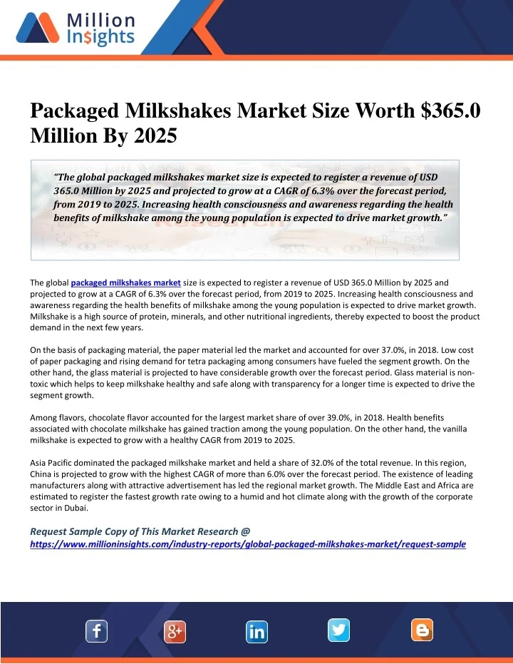 PPT - Packaged Milkshakes Market Size Worth $365.0 Million By 2025 ...