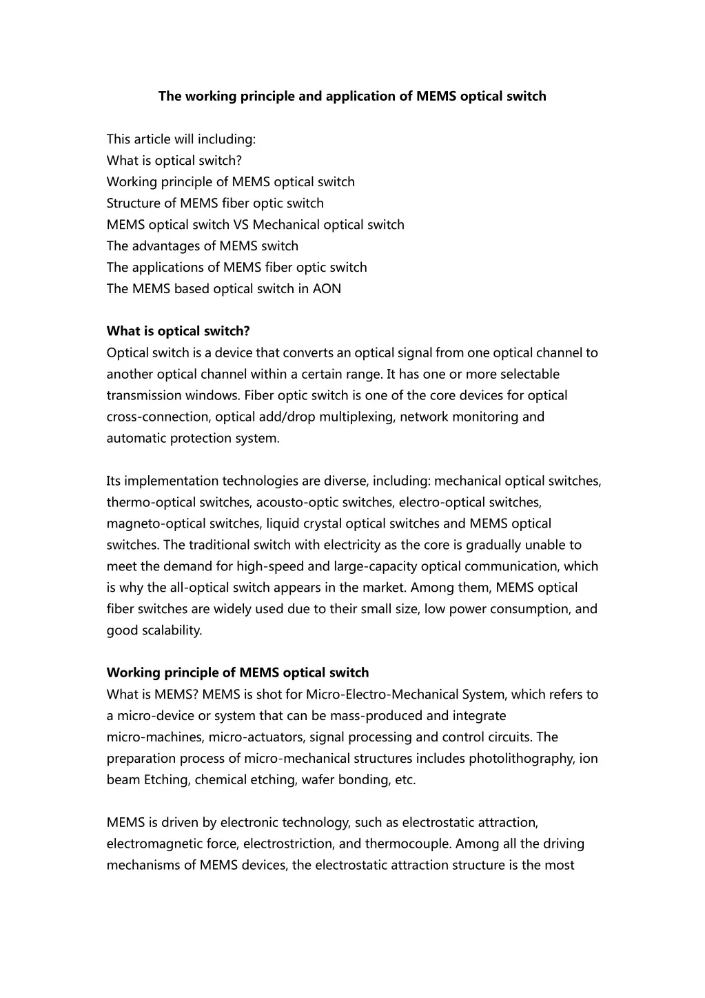 PPT - The working principle and application of MEMS optical switch PowerPoint Presentation - ID ...