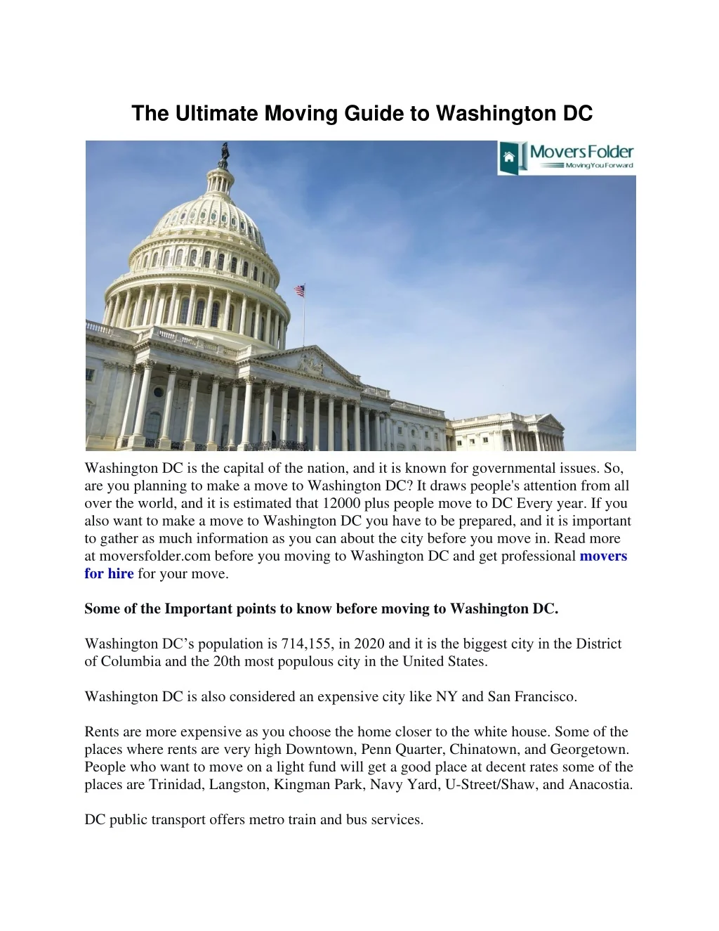 PPT - The Ultimate Moving Guide to Washington DC PowerPoint ...