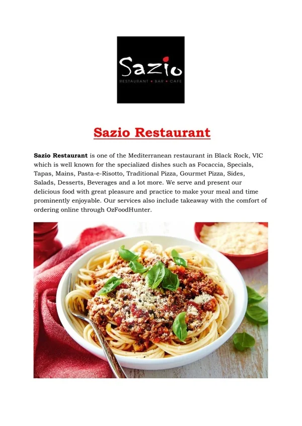 PPT - 5% off - Sazio Mediterranean Restaurant Black Rock Menu, VIC ...