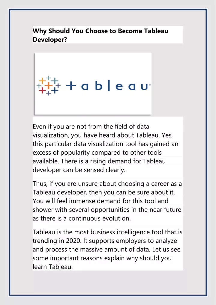 PPT - Why Should You Choose to Become Tableau Developer? PowerPoint ... PPT - Why Should You Choose to Become Tableau Developer? PowerPoint ...
