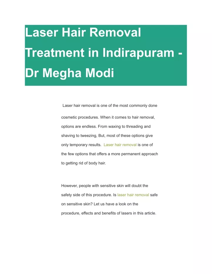Ppt Laser Hair Removal Treatment In Indirapuram Dr Megha Modi