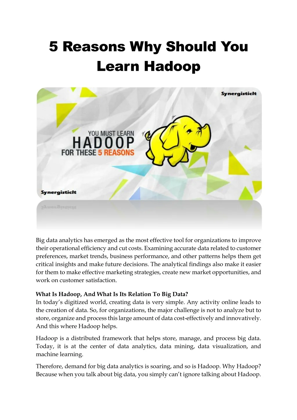PPT - 5 Reasons Why Should You Learn Hadoop PowerPoint Presentation ...