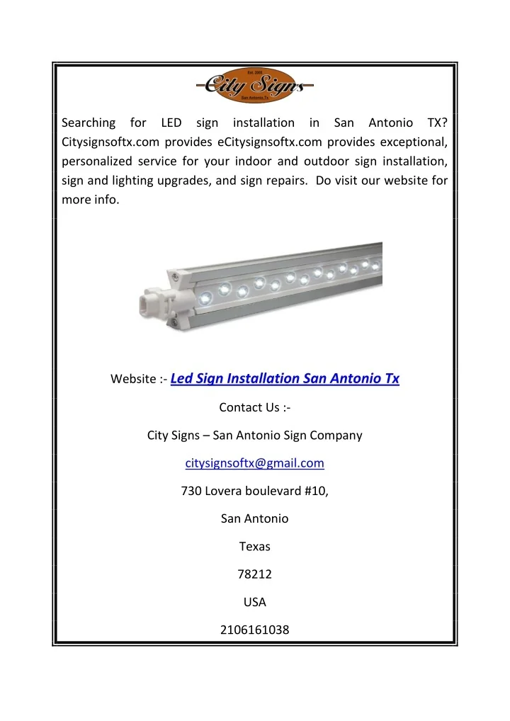 PPT - Led Sign Installation San Antonio Tx | Citysignsoftx.com ...
