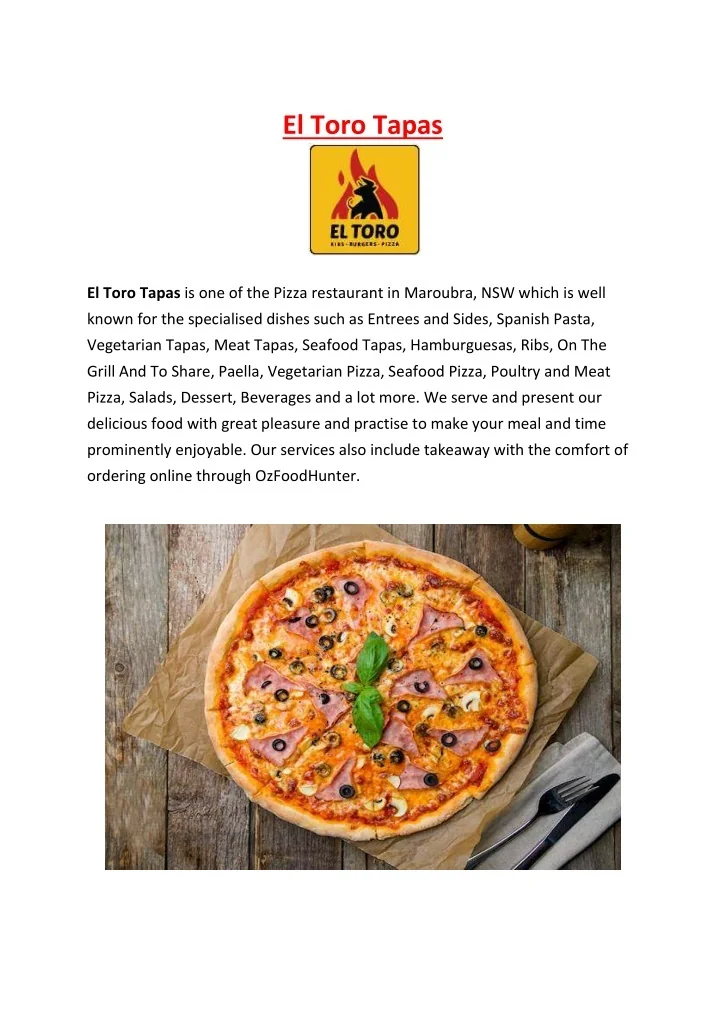 PPT - 5% off - El Toro Tapas Pizza Menu Takeaway Maroubra, NSW ...