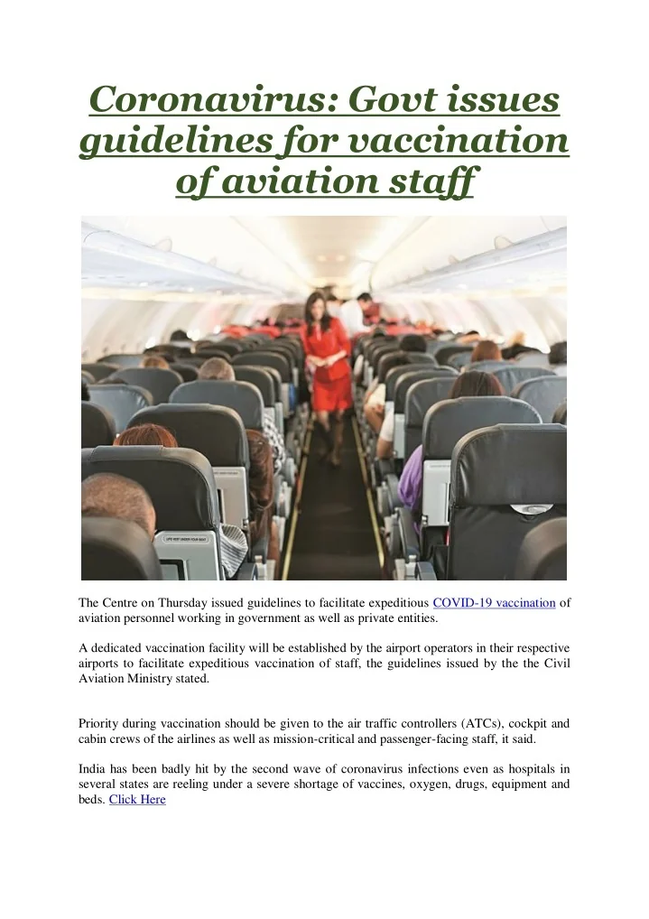 PPT - Coronavirus Govt issues guidelines for vaccination of aviation ...