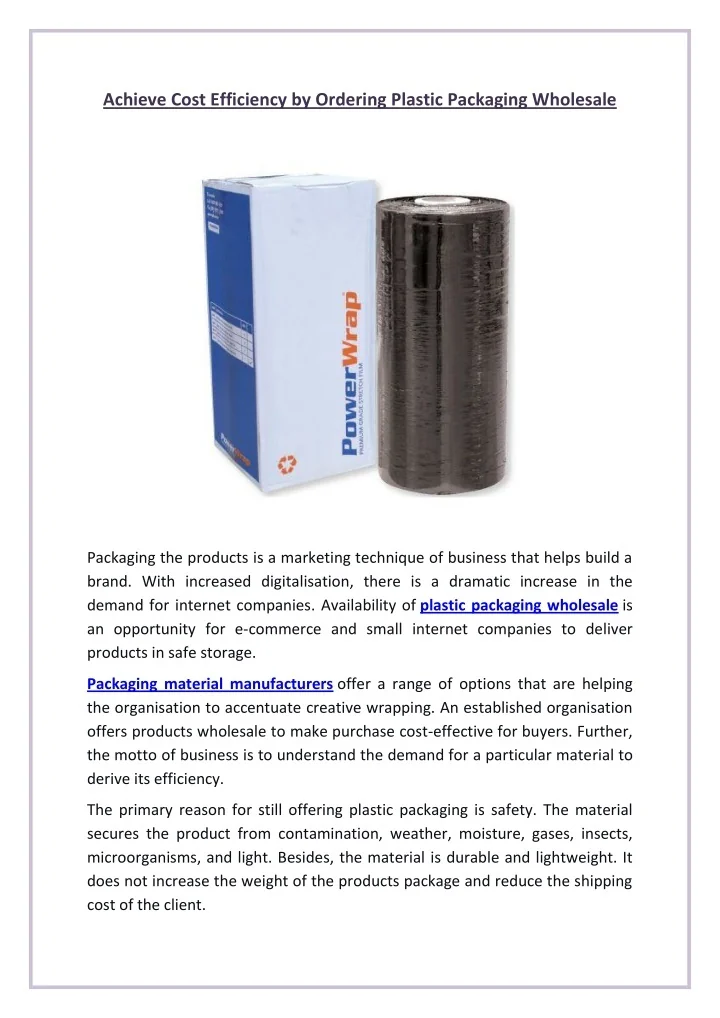 PPT - Achieve Cost Efficiency by Ordering Plastic Packaging Wholesale ...