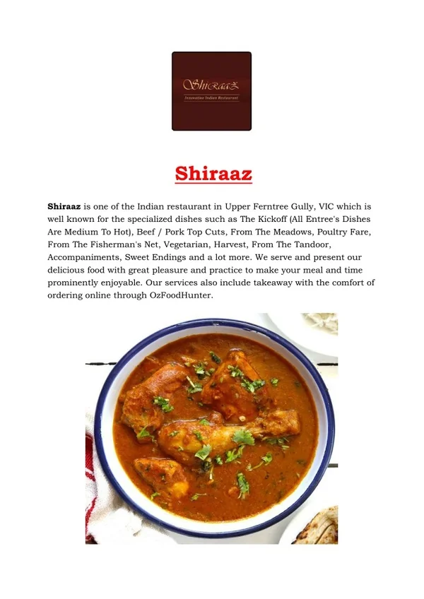 PPT - 5% off - Shiraaz Indian Restaurant Ferntree Gully Menu, VIC ...