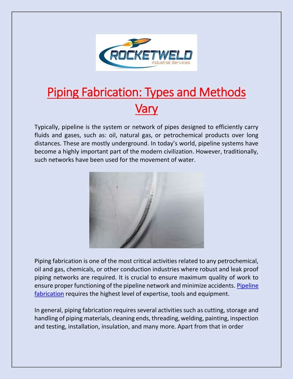 PPT - Piping Fabrication: Types and Methods Vary PowerPoint ...