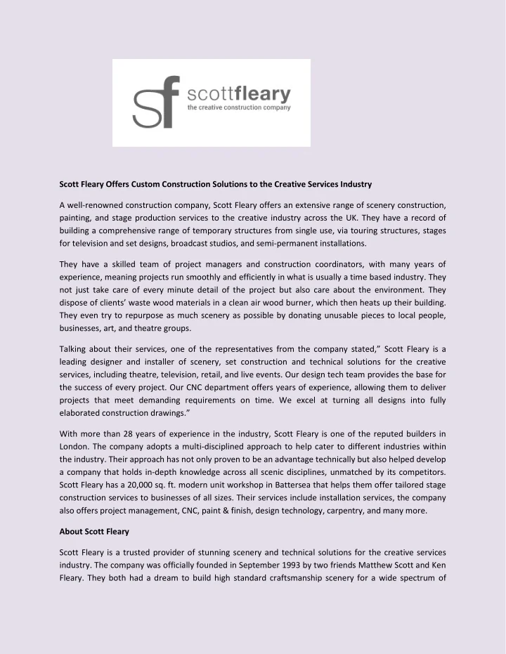 PPT - Scott Fleary Offers Custom Construction Solutions to the Creative ...