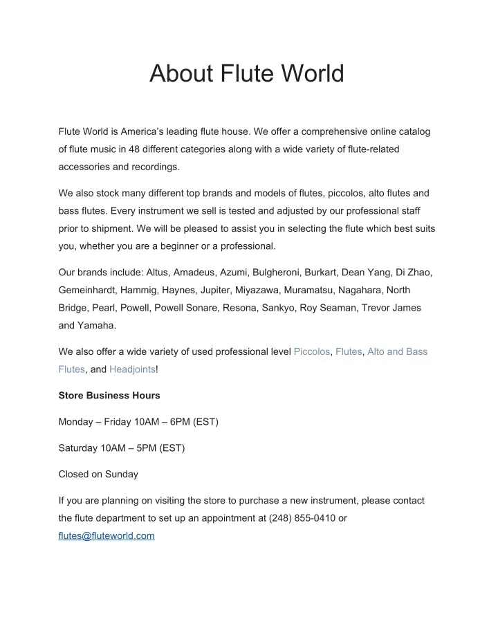 PPT - About Piccolos, Flutes, Alto and Bass Flutes Instruments - Flute ...
