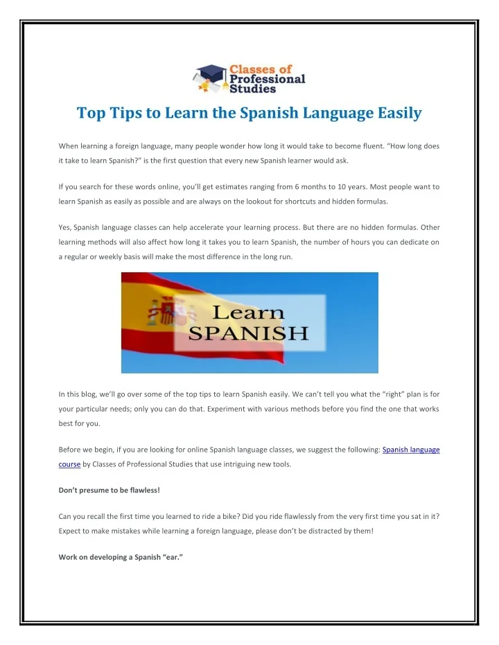 PPT - Top-tips-to-learn-the-spanish-language-easily PowerPoint ...