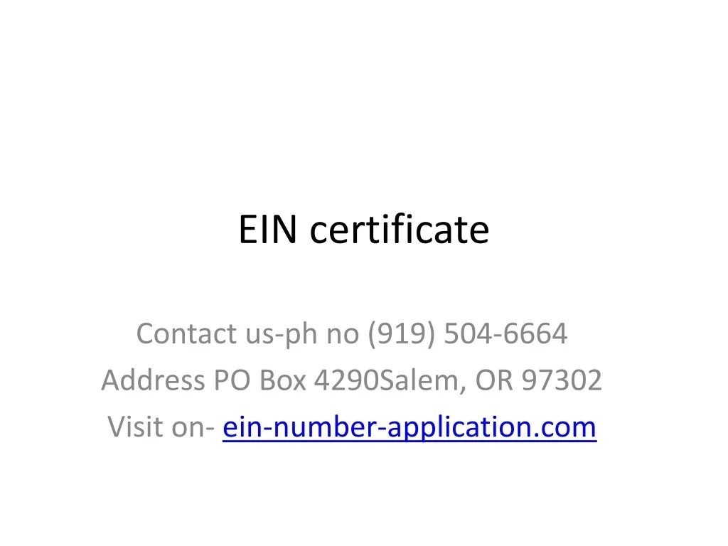 PPT - EIN certificate PowerPoint Presentation, free download - ID:10597598