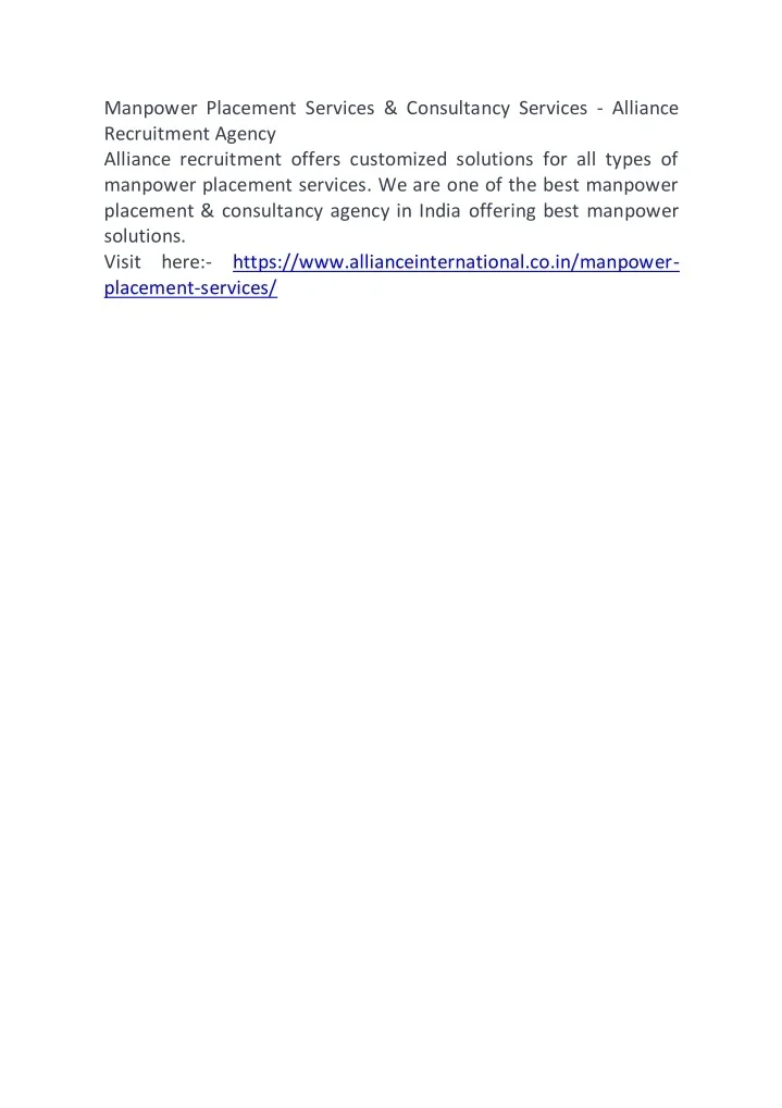 PPT - Manpower Placement Services & Consultancy Services - Alliance ...