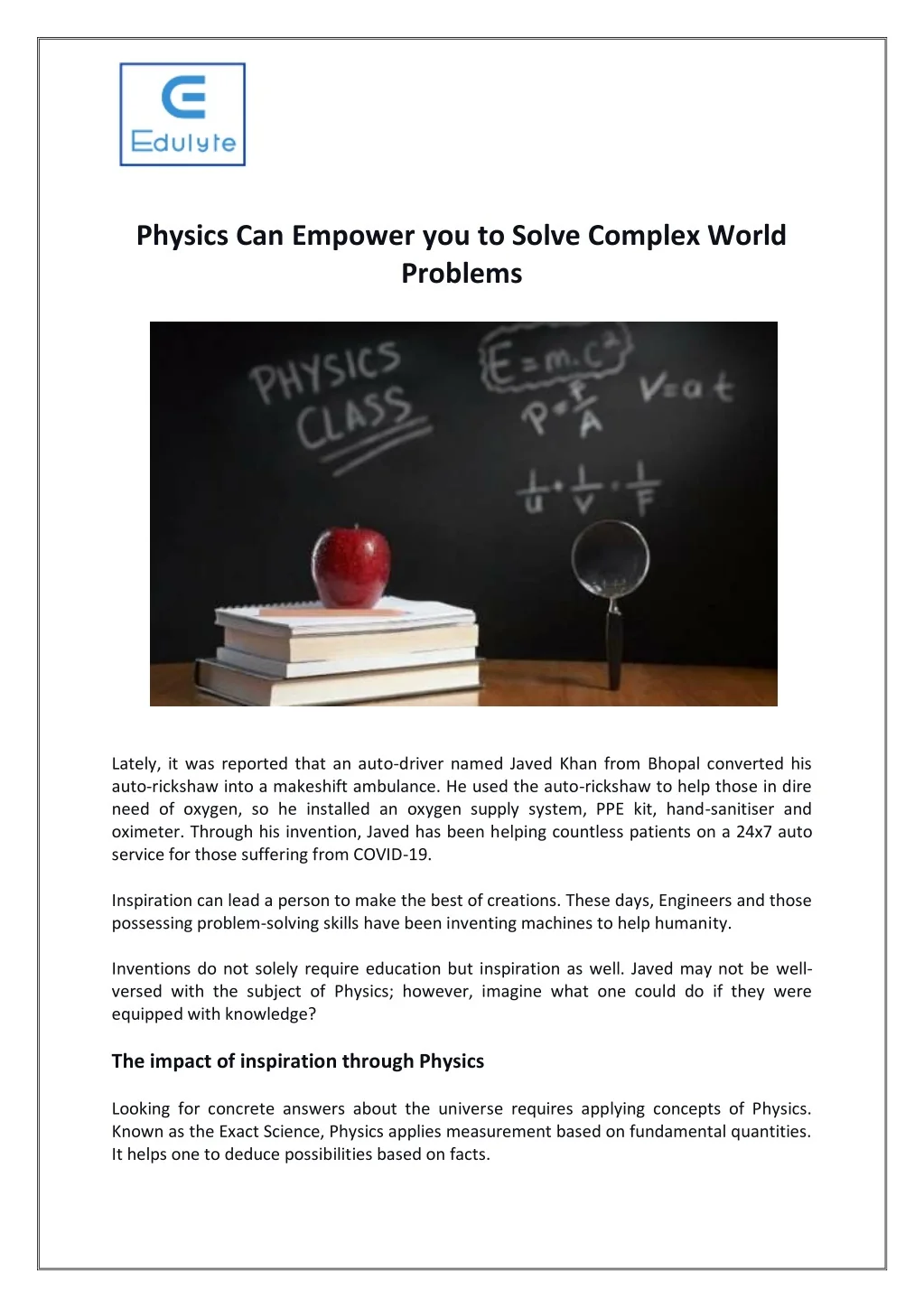 PPT - Physics Can Empower you to Solve Complex World Problems ...