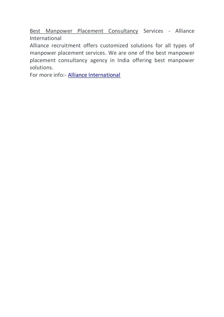 PPT - Best Manpower Placement Consultancy Services - Alliance ...