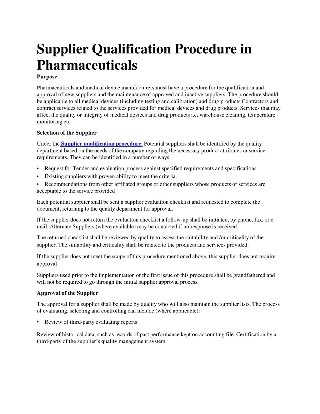 PPT - Supplier-Qualification-Procedure-in-Pharmaceuticals PowerPoint ...