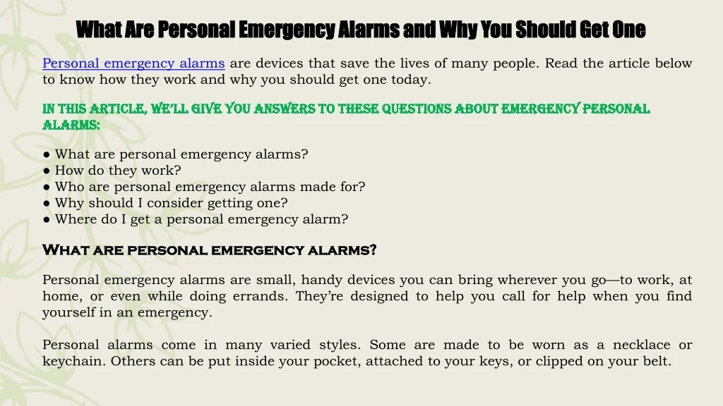PPT - What Are Personal Emergency Alarms and Why You Should Get One ...