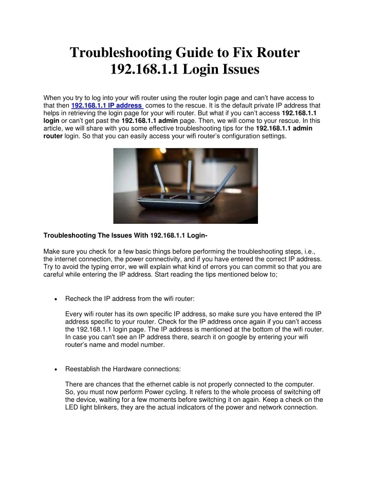 PPT - Troubleshooting Guide to Fix Router 192.168.1.1 Login Issues ...