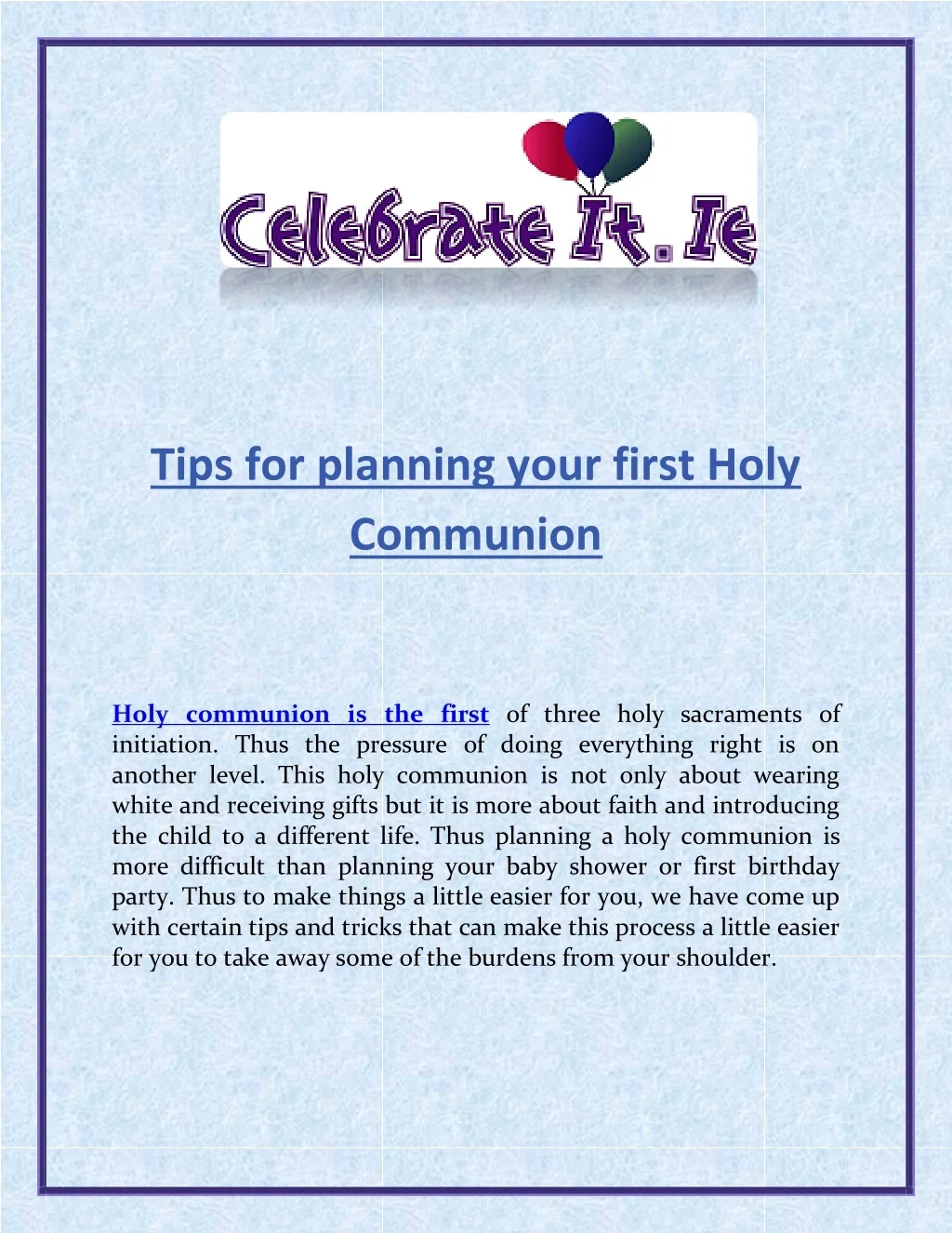 PPT - Tips for planning your first Holy Communion PowerPoint ...