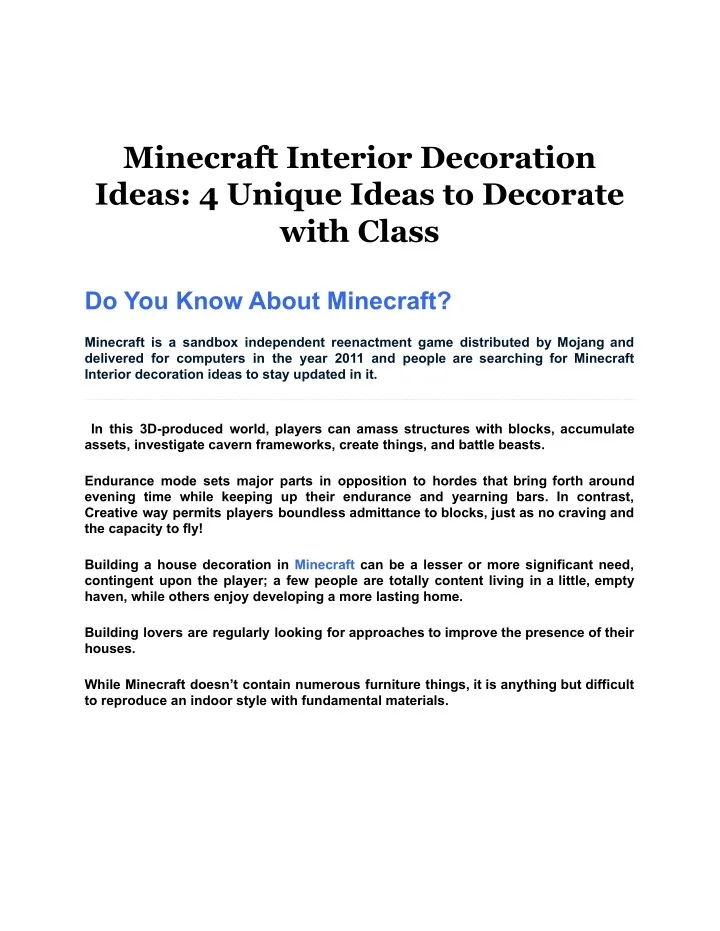 PPT - Minecraft Interior Decoration Ideas 4 Unique Ideas to Decorate ...
