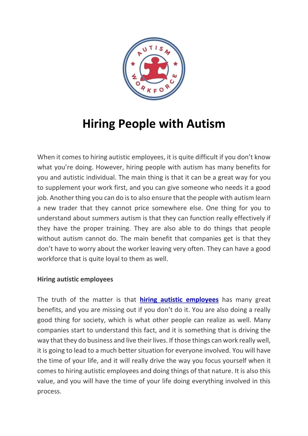 PPT - Hiring People with Autism PowerPoint Presentation, free download ...